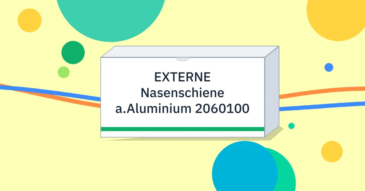 Symbolbild: Packung mit der Aufschrift EXTERNE Nasenschiene a.Aluminium 2060100 (PZN 00766825) – Verfügbarkeit und Bezug in Apotheken in Frankfurt am Main