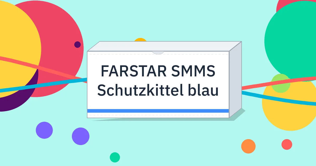 Symbolbild: Packung mit der Aufschrift FARSTAR SMMS Schutzkittel blau (PZN 09621235) – Verfügbarkeit und Bezug in Apotheken in Frankfurt am Main
