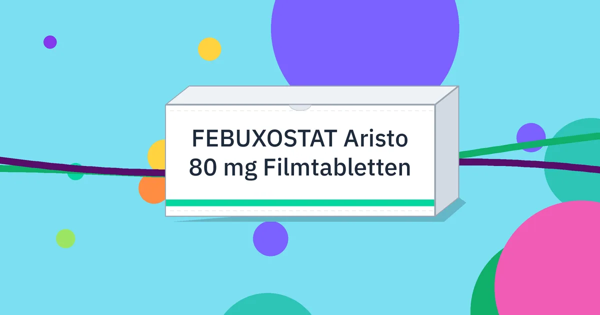 Symbolbild: Packung mit der Aufschrift FEBUXOSTAT Aristo 80 mg Filmtabletten (PZN 14447101) – Verfügbarkeit und Bezug in Apotheken in Frankfurt am Main