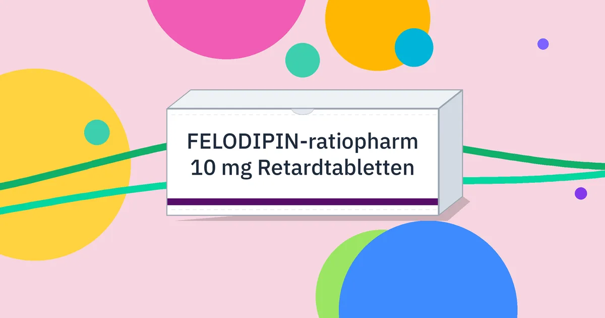 Symbolbild: Packung mit der Aufschrift FELODIPIN-ratiopharm 10 mg Retardtabletten (PZN 01414353) – Verfügbarkeit und Bezug in Apotheken in Frankfurt am Main