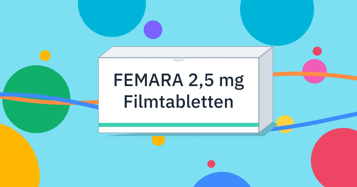 Symbolbild: Packung mit der Aufschrift FEMARA 2,5 mg Filmtabletten (PZN 09233763) – Verfügbarkeit und Bezug in Apotheken in Frankfurt am Main