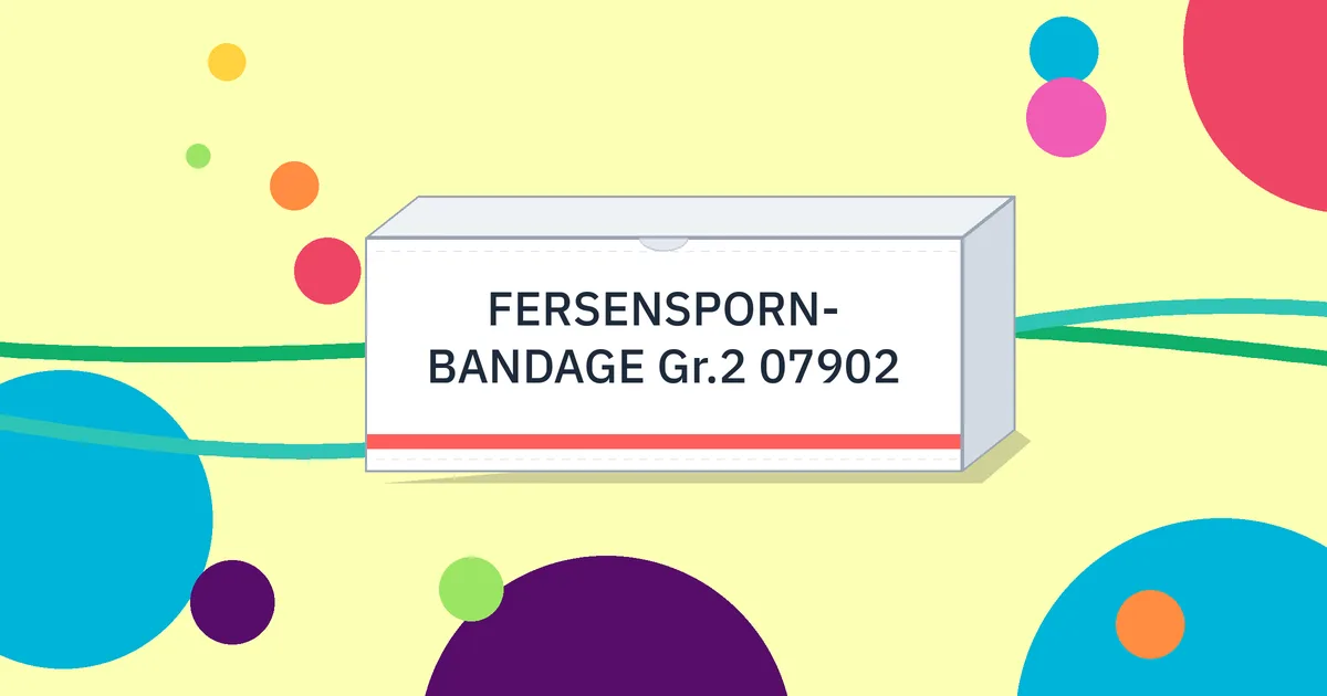 Symbolbild: Packung mit der Aufschrift FERSENSPORN-BANDAGE Gr.2 07902 (PZN 07239069) – Verfügbarkeit und Bezug in Apotheken in Frankfurt am Main