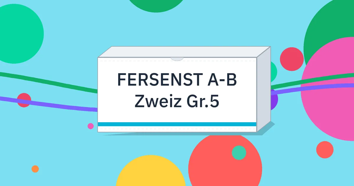 Symbolbild: Packung mit der Aufschrift FERSENST A-B Zweiz Gr.5 (PZN 01737748) – Verfügbarkeit und Bezug in Apotheken in Frankfurt am Main