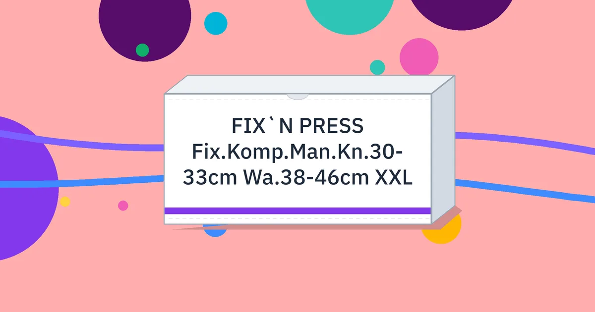 Symbolbild: Packung mit der Aufschrift FIX`N PRESS Fix.Komp.Man.Kn.30-33cm Wa.38-46cm XXL (PZN 19077620) – Verfügbarkeit und Bezug in Apotheken in Frankfurt am Main