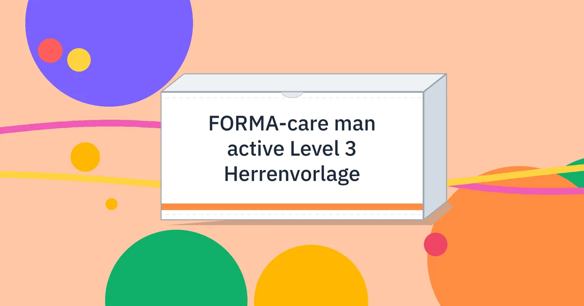 Symbolbild: Packung mit der Aufschrift FORMA-care man active Level 3 Herrenvorlage (PZN 19106882) – Verfügbarkeit und Bezug in Apotheken in Frankfurt am Main