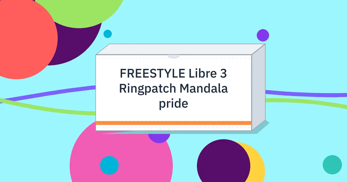 Symbolbild: Packung mit der Aufschrift FREESTYLE Libre 3 Ringpatch Mandala pride (PZN 19866794) – Verfügbarkeit und Bezug in Apotheken in Frankfurt am Main