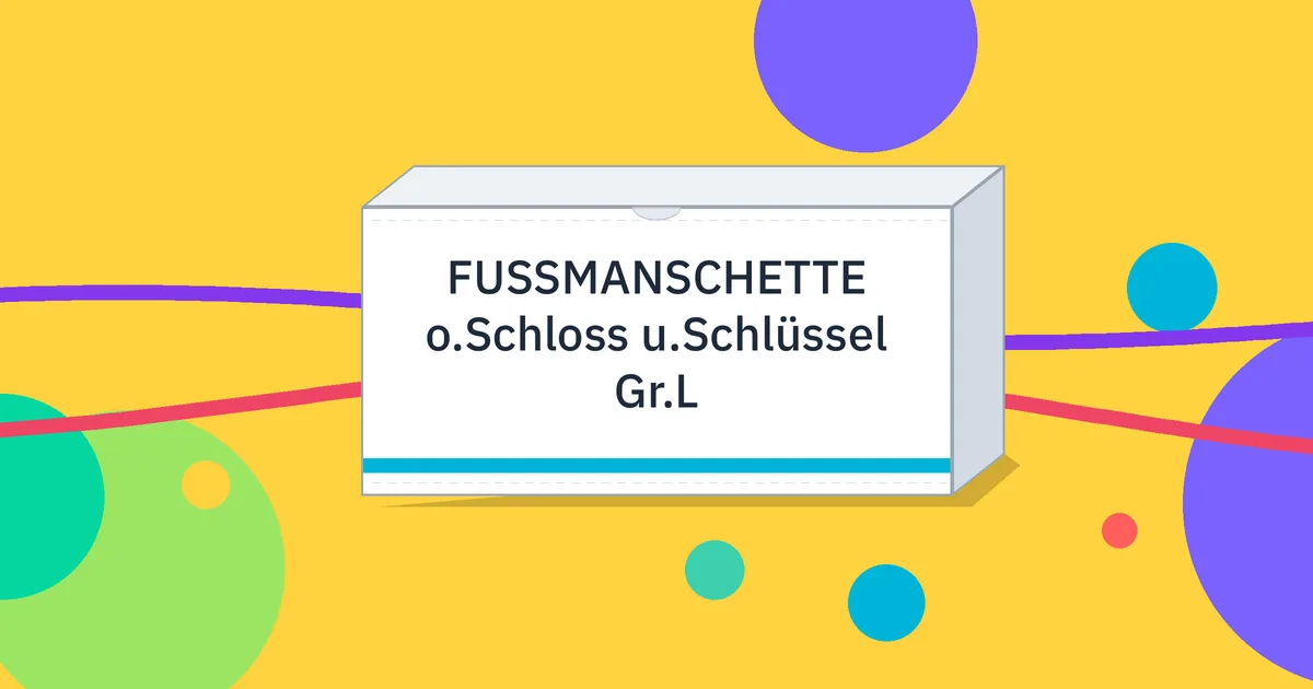 Symbolbild: Packung mit der Aufschrift FUSSMANSCHETTE o.Schloss u.Schlüssel Gr.L (PZN 09169002) – Verfügbarkeit und Bezug in Apotheken in Frankfurt am Main