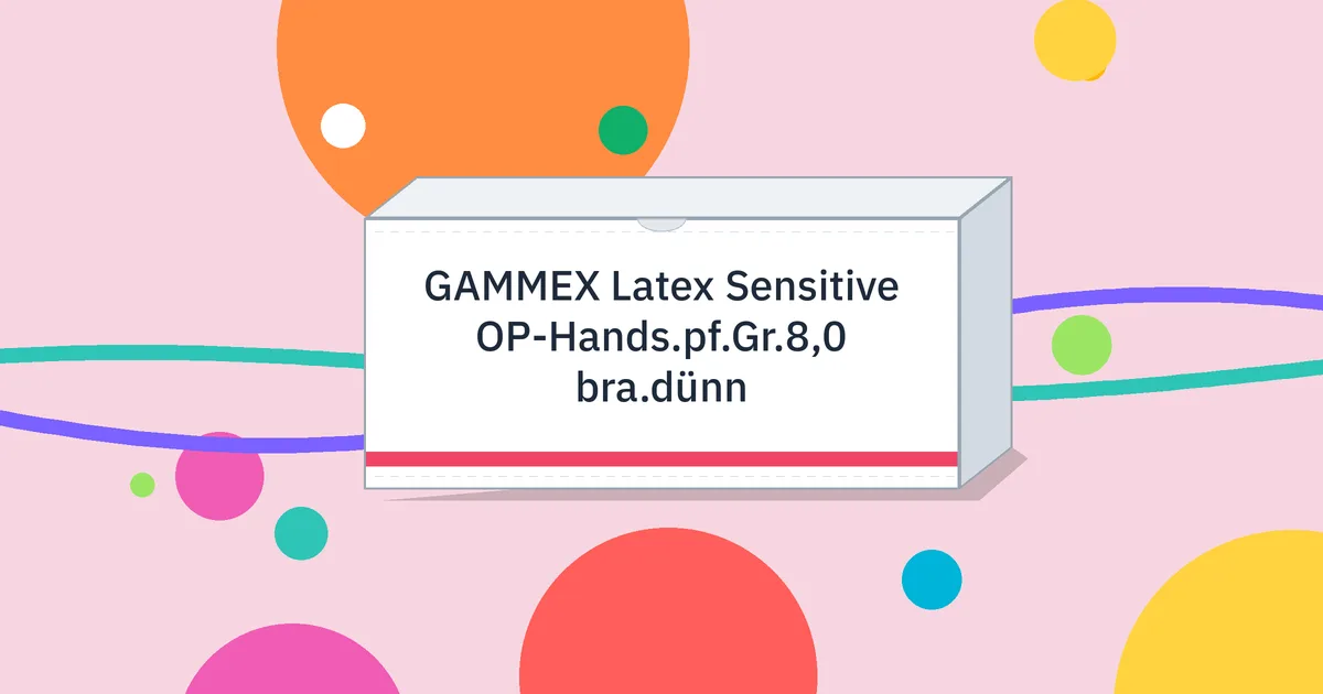 Symbolbild: Packung mit der Aufschrift GAMMEX Latex Sensitive OP-Hands.pf.Gr.8,0 bra.dünn (PZN 11237780) – Verfügbarkeit und Bezug in Apotheken in Frankfurt am Main