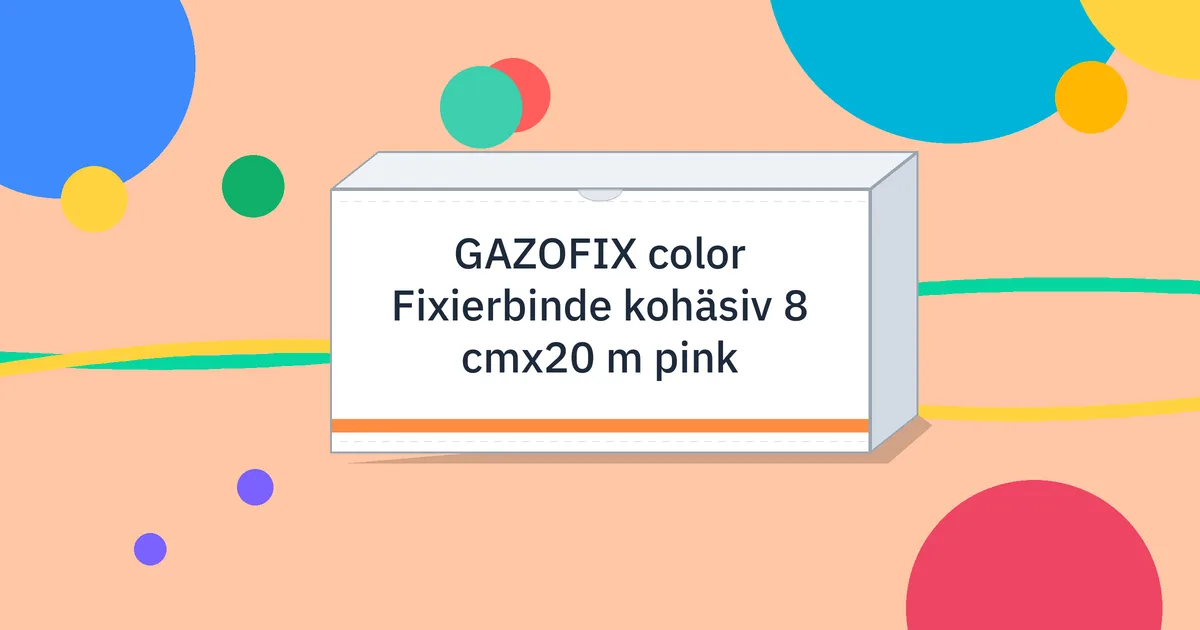 Symbolbild: Packung mit der Aufschrift GAZOFIX color Fixierbinde kohäsiv 8 cmx20 m pink (PZN 19882712) – Verfügbarkeit und Bezug in Apotheken in Frankfurt am Main
