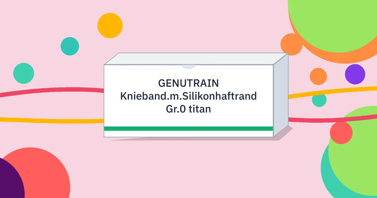 Symbolbild: Packung mit der Aufschrift GENUTRAIN Knieband.m.Silikonhaftrand Gr.0 titan (PZN 03139738) – Verfügbarkeit und Bezug in Apotheken in Frankfurt am Main