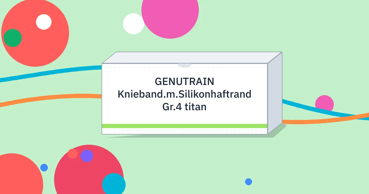 Symbolbild: Packung mit der Aufschrift GENUTRAIN Knieband.m.Silikonhaftrand Gr.4 titan (PZN 03140138) – Verfügbarkeit und Bezug in Apotheken in Frankfurt am Main