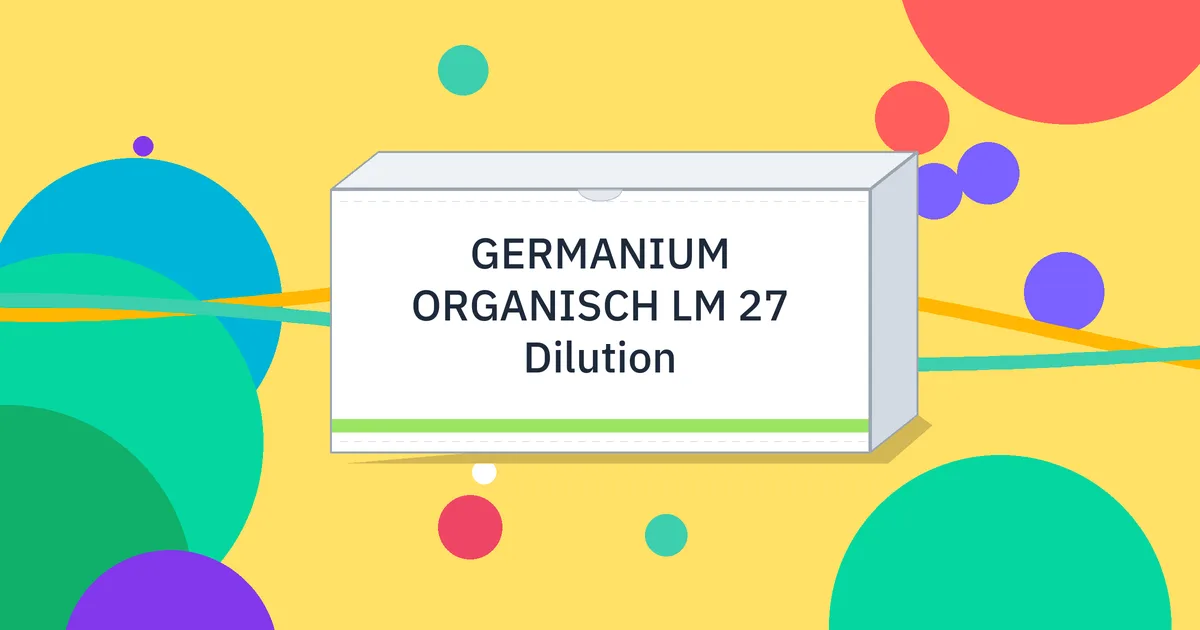 Symbolbild: Packung mit der Aufschrift GERMANIUM ORGANISCH LM 27 Dilution (PZN 16363928) – Verfügbarkeit und Bezug in Apotheken in Frankfurt am Main