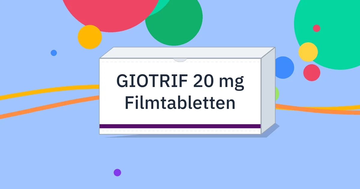 Symbolbild: Packung mit der Aufschrift GIOTRIF 20 mg Filmtabletten (PZN 20547597) – Verfügbarkeit und Bezug in Apotheken in Frankfurt am Main