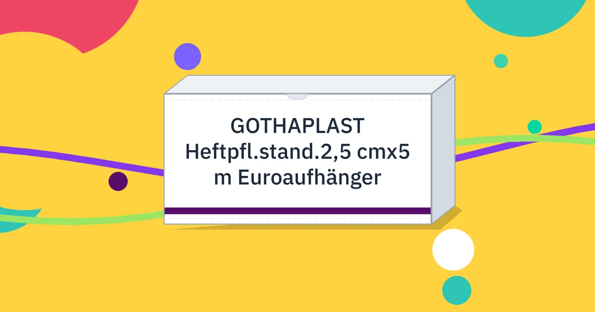 Symbolbild: Packung mit der Aufschrift GOTHAPLAST Heftpfl.stand.2,5 cmx5 m Euroaufhänger (PZN 04092051) – Verfügbarkeit und Bezug in Apotheken in Frankfurt am Main