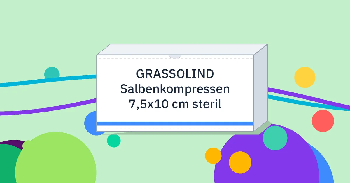Symbolbild: Packung mit der Aufschrift GRASSOLIND Salbenkompressen 7,5x10 cm steril (PZN 18127770) – Verfügbarkeit und Bezug in Apotheken in Frankfurt am Main