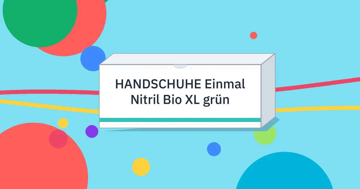Symbolbild: Packung mit der Aufschrift HANDSCHUHE Einmal Nitril Bio XL grün (PZN 19180996) – Verfügbarkeit und Bezug in Apotheken in Frankfurt am Main