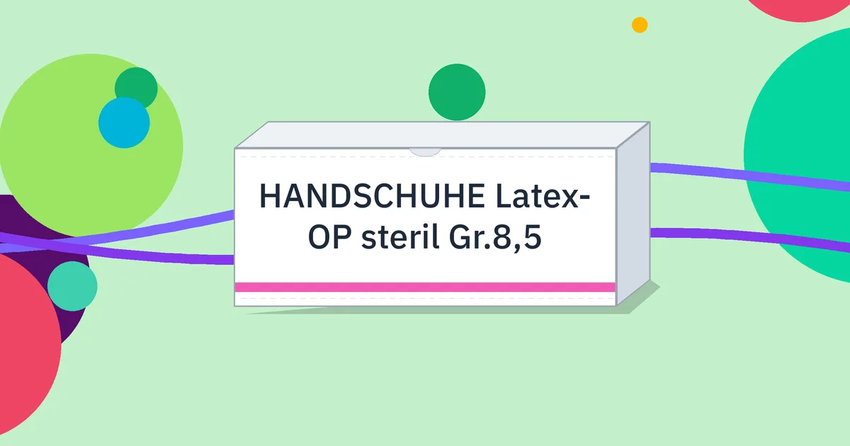 Symbolbild: Packung mit der Aufschrift HANDSCHUHE Latex-OP steril Gr.8,5 (PZN 04521581) – Verfügbarkeit und Bezug in Apotheken in Frankfurt am Main