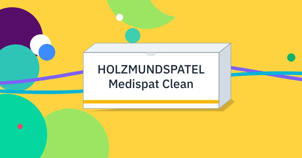 Symbolbild: Packung mit der Aufschrift HOLZMUNDSPATEL Medispat Clean (PZN 00084988) – Verfügbarkeit und Bezug in Apotheken in Frankfurt am Main