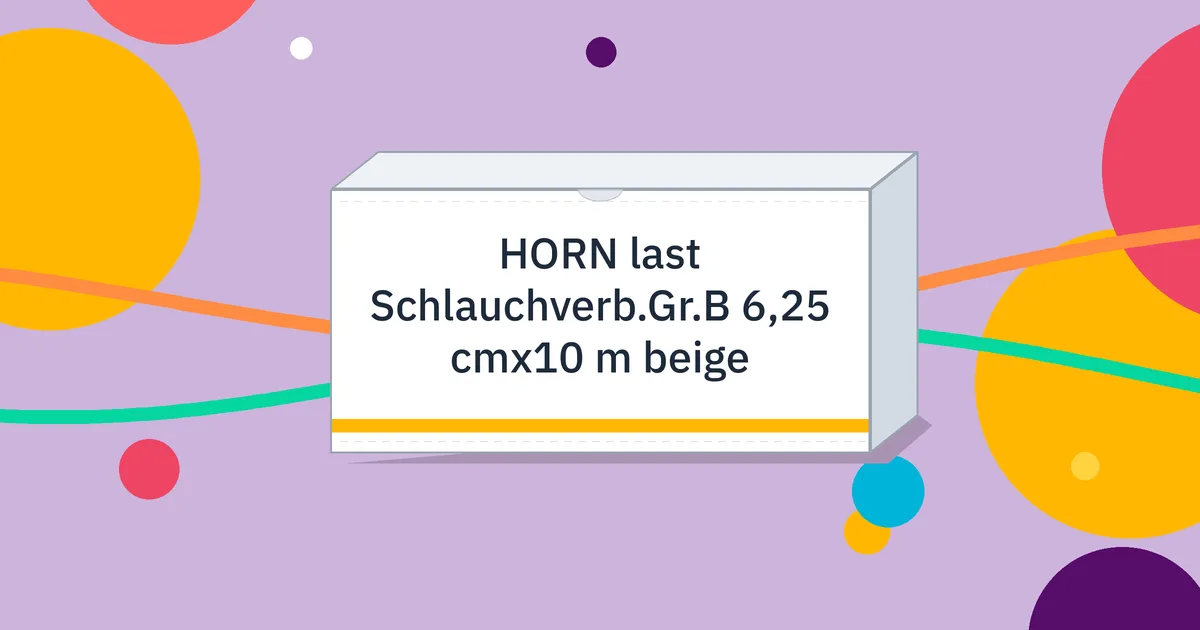 Symbolbild: Packung mit der Aufschrift HORN last Schlauchverb.Gr.B 6,25 cmx10 m beige (PZN 04635830) – Verfügbarkeit und Bezug in Apotheken in Frankfurt am Main
