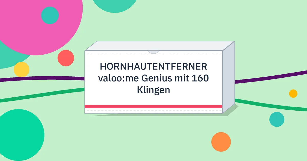 Symbolbild: Packung mit der Aufschrift HORNHAUTENTFERNER valoo:me Genius mit 160 Klingen (PZN 10553668) – Verfügbarkeit und Bezug in Apotheken in Frankfurt am Main