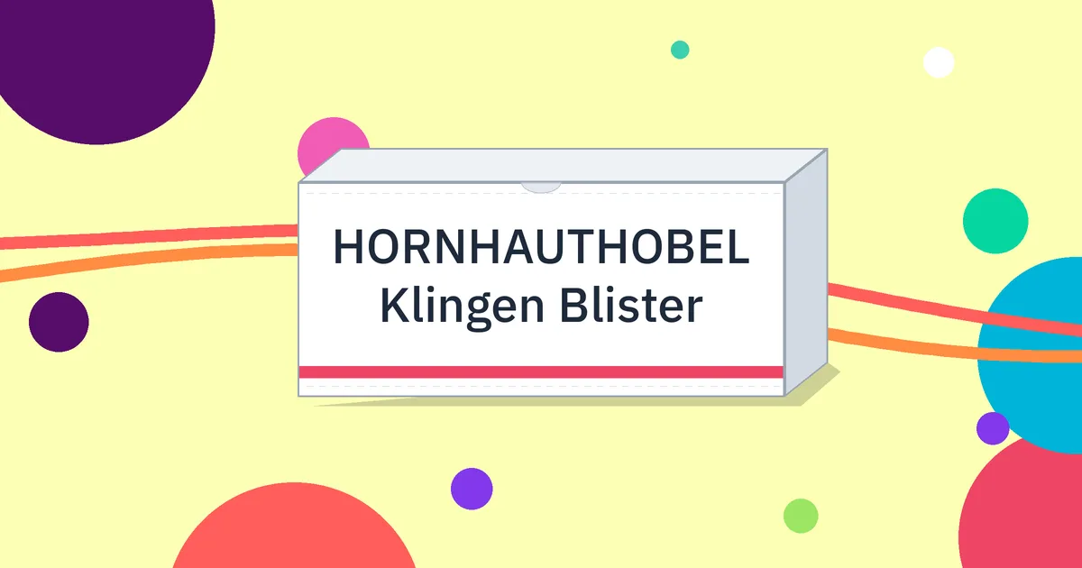 Symbolbild: Packung mit der Aufschrift HORNHAUTHOBEL Klingen Blister (PZN 01606644) – Verfügbarkeit und Bezug in Apotheken in Frankfurt am Main