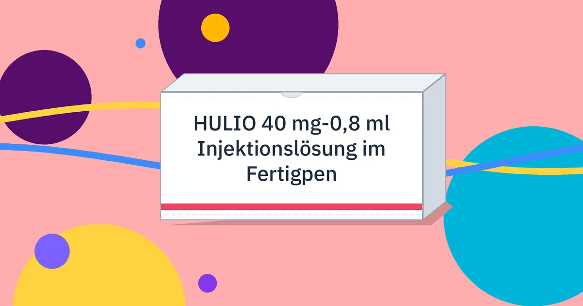 Symbolbild: Packung mit der Aufschrift HULIO 40 mg-0,8 ml Injektionslösung im Fertigpen (PZN 16702299) – Verfügbarkeit und Bezug in Apotheken in Frankfurt am Main