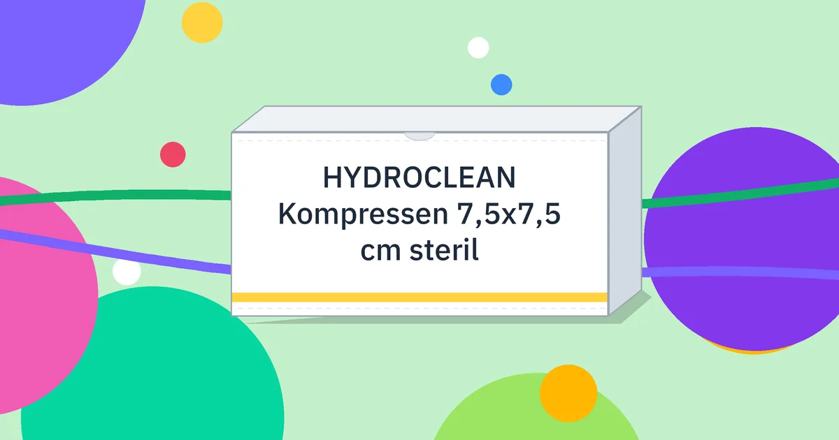 Symbolbild: Packung mit der Aufschrift HYDROCLEAN Kompressen 7,5x7,5 cm steril (PZN 17452025) – Verfügbarkeit und Bezug in Apotheken in Frankfurt am Main