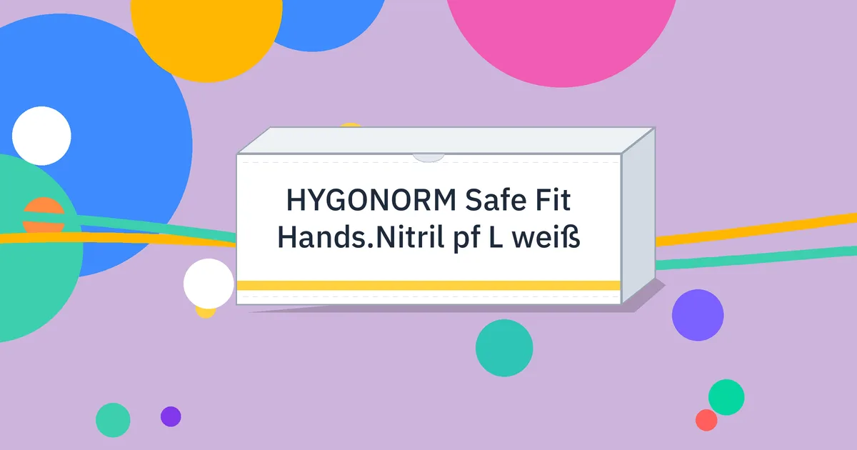 Symbolbild: Packung mit der Aufschrift HYGONORM Safe Fit Hands.Nitril pf L weiß (PZN 20772874) – Verfügbarkeit und Bezug in Apotheken in Frankfurt am Main