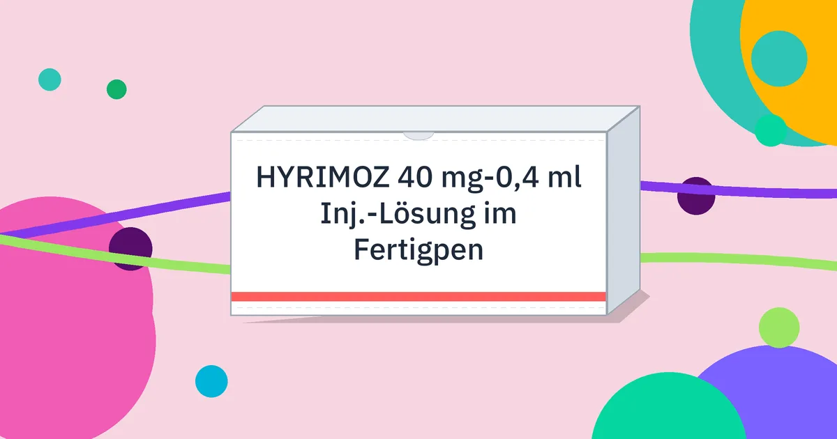 Symbolbild: Packung mit der Aufschrift HYRIMOZ 40 mg-0,4 ml Inj.-Lösung im Fertigpen (PZN 19183003) – Verfügbarkeit und Bezug in Apotheken in Frankfurt am Main