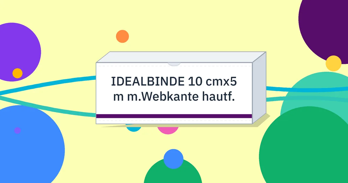 Symbolbild: Packung mit der Aufschrift IDEALBINDE 10 cmx5 m m.Webkante hautf. (PZN 01720357) – Verfügbarkeit und Bezug in Apotheken in Frankfurt am Main