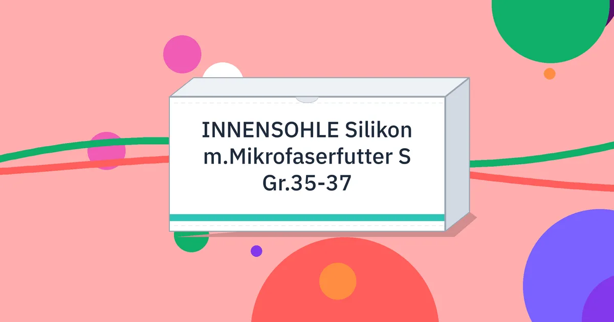 Symbolbild: Packung mit der Aufschrift INNENSOHLE Silikon m.Mikrofaserfutter S Gr.35-37 (PZN 19073154) – Verfügbarkeit und Bezug in Apotheken in Frankfurt am Main
