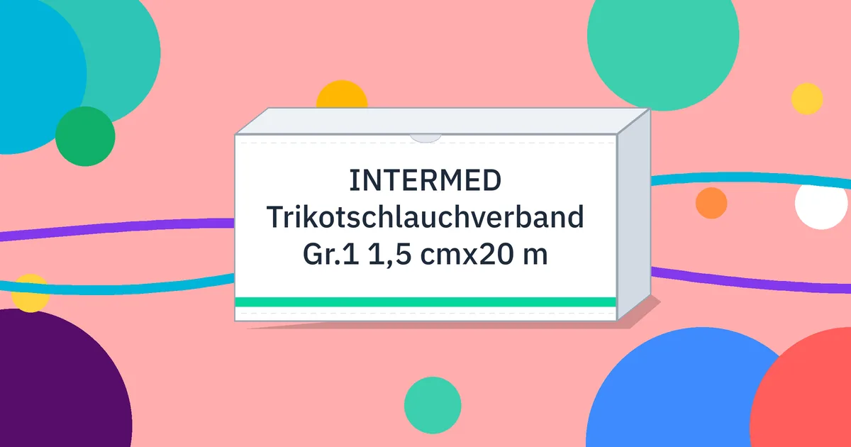 Symbolbild: Packung mit der Aufschrift INTERMED Trikotschlauchverband Gr.1 1,5 cmx20 m (PZN 02604831) – Verfügbarkeit und Bezug in Apotheken in Frankfurt am Main