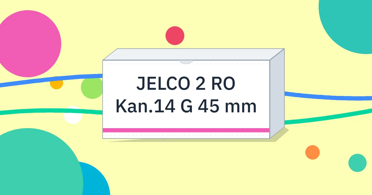 Symbolbild: Packung mit der Aufschrift JELCO 2 RO Kan.14 G 45 mm (PZN 09216606) – Verfügbarkeit und Bezug in Apotheken in Frankfurt am Main
