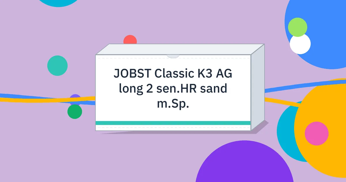 Symbolbild: Packung mit der Aufschrift JOBST Classic K3 AG long 2 sen.HR sand m.Sp. (PZN 17958150) – Verfügbarkeit und Bezug in Apotheken in Frankfurt am Main