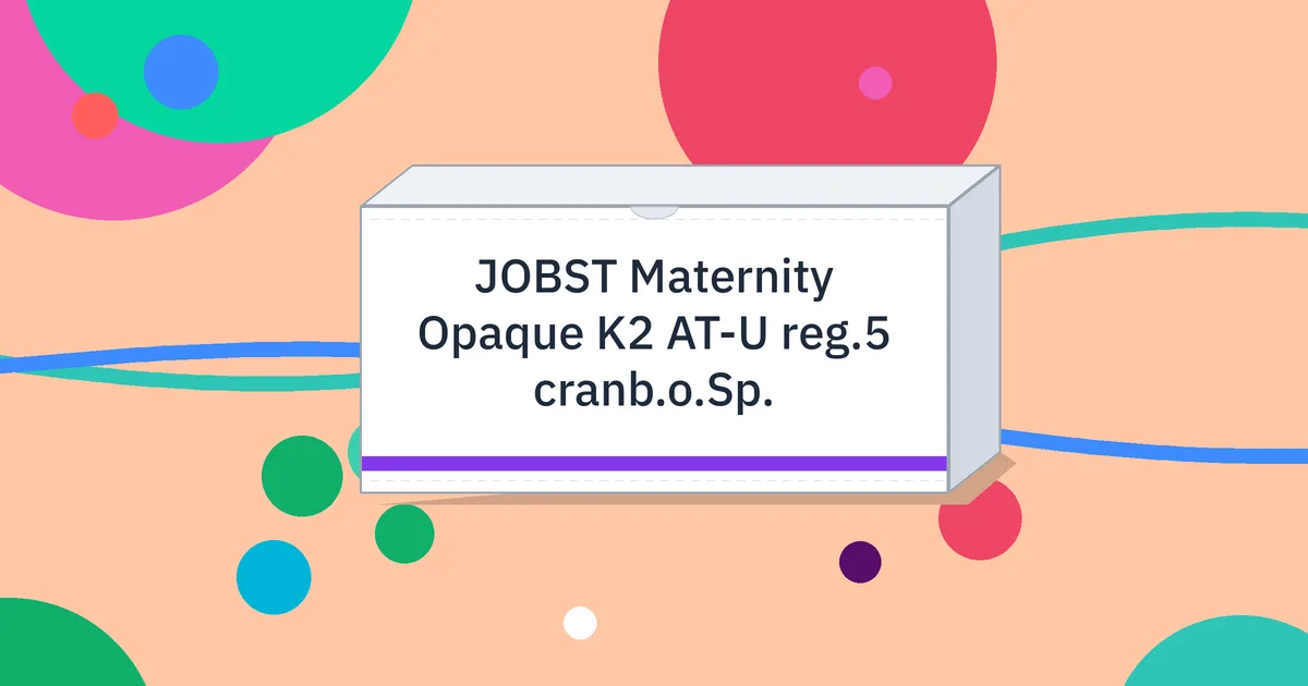 Symbolbild: Packung mit der Aufschrift JOBST Maternity Opaque K2 AT-U reg.5 cranb.o.Sp. (PZN 15858792) – Verfügbarkeit und Bezug in Apotheken in Frankfurt am Main