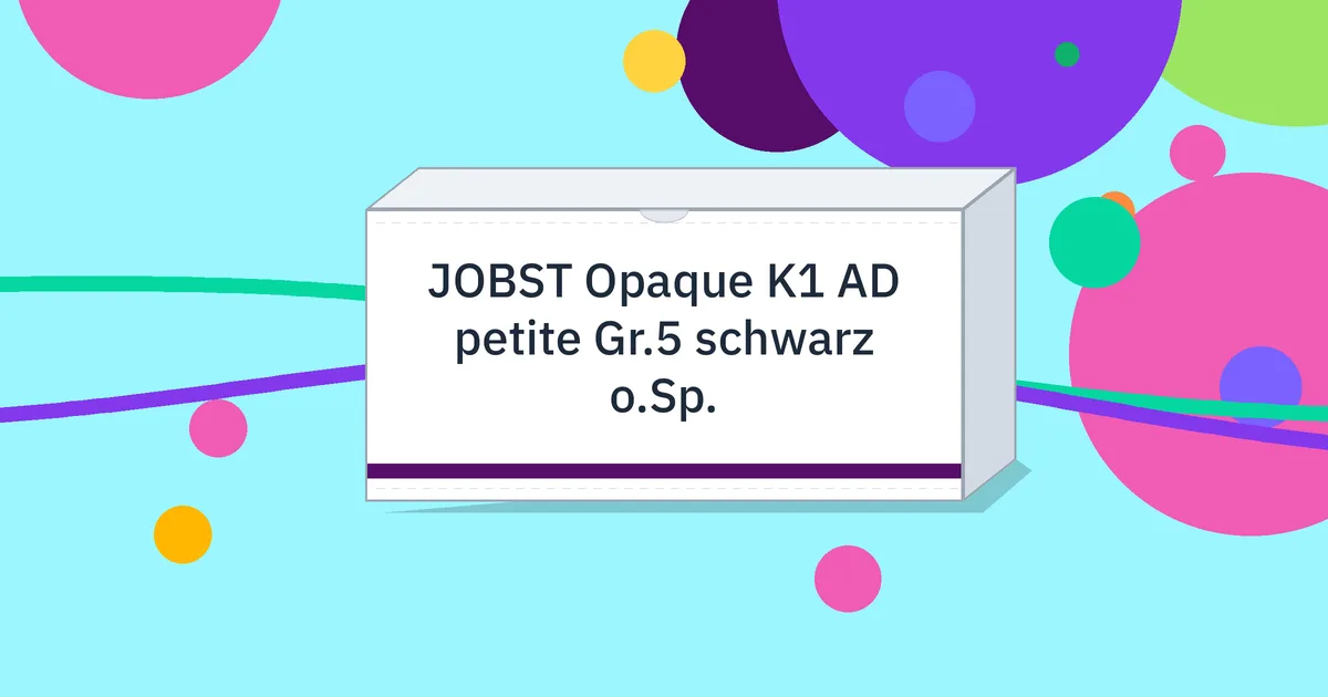 Symbolbild: Packung mit der Aufschrift JOBST Opaque K1 AD petite Gr.5 schwarz o.Sp. (PZN 13080762) – Verfügbarkeit und Bezug in Apotheken in Frankfurt am Main