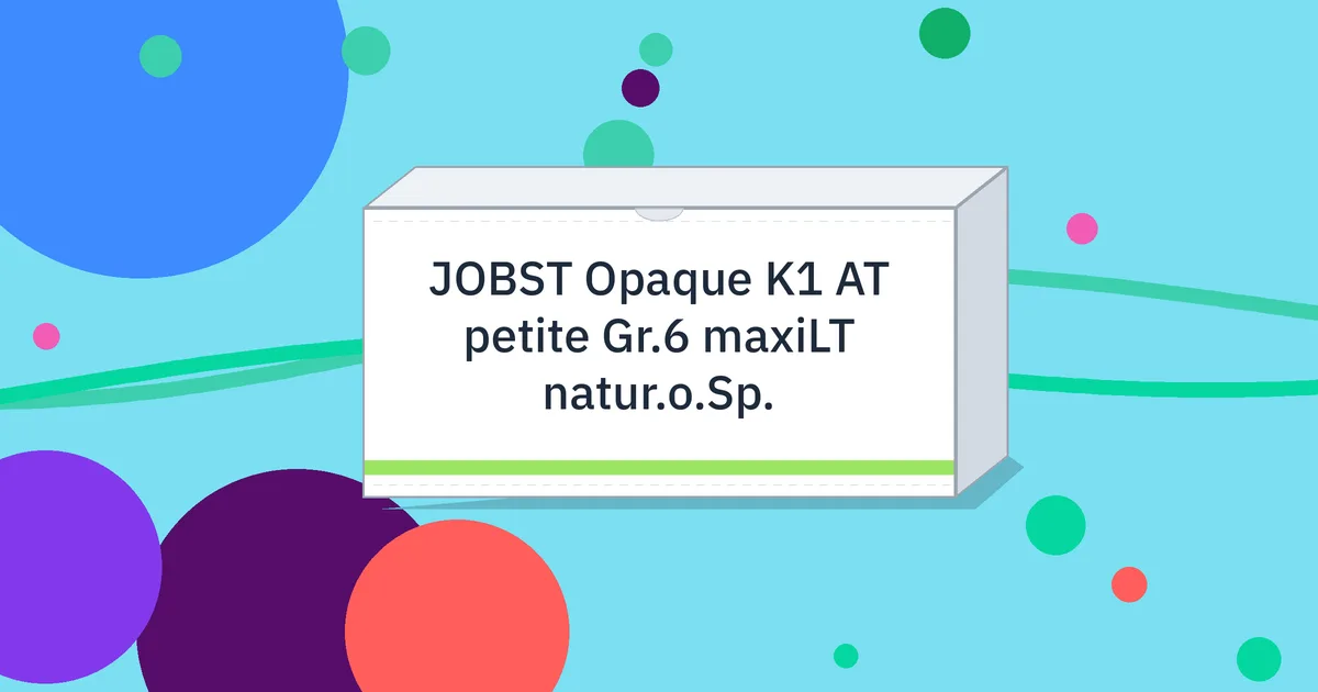 Symbolbild: Packung mit der Aufschrift JOBST Opaque K1 AT petite Gr.6 maxiLT natur.o.Sp. (PZN 13103322) – Verfügbarkeit und Bezug in Apotheken in Frankfurt am Main