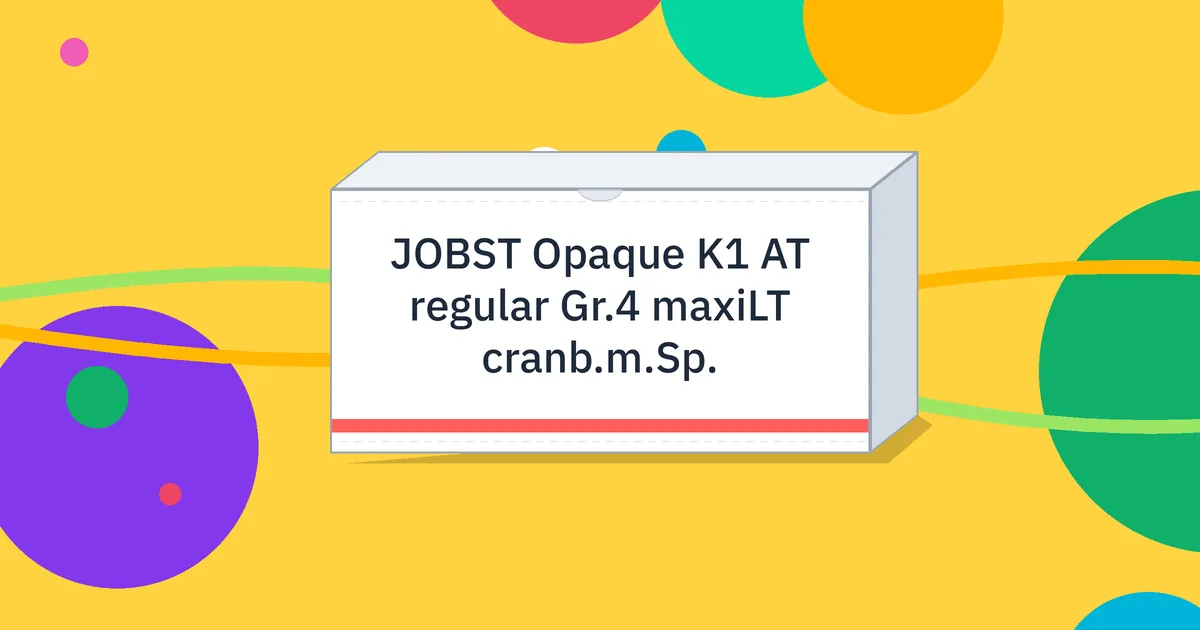 Symbolbild: Packung mit der Aufschrift JOBST Opaque K1 AT regular Gr.4 maxiLT cranb.m.Sp. (PZN 13106013) – Verfügbarkeit und Bezug in Apotheken in Frankfurt am Main