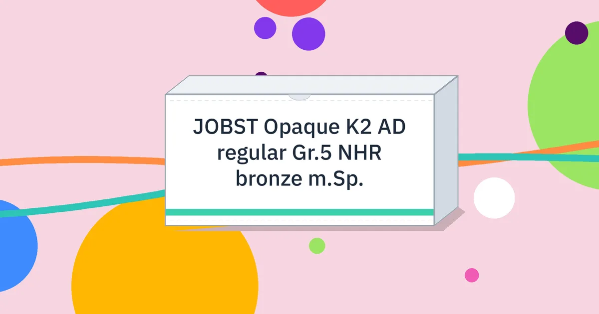 Symbolbild: Packung mit der Aufschrift JOBST Opaque K2 AD regular Gr.5 NHR bronze m.Sp. (PZN 13110380) – Verfügbarkeit und Bezug in Apotheken in Frankfurt am Main