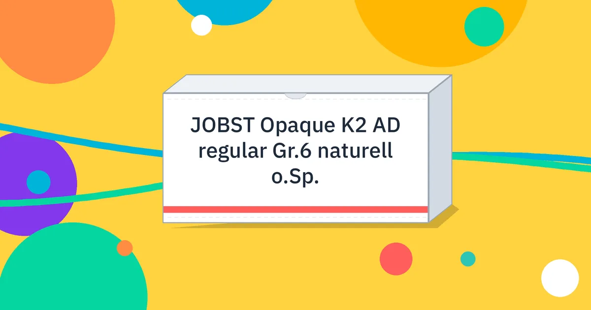Symbolbild: Packung mit der Aufschrift JOBST Opaque K2 AD regular Gr.6 naturell o.Sp. (PZN 11251952) – Verfügbarkeit und Bezug in Apotheken in Frankfurt am Main