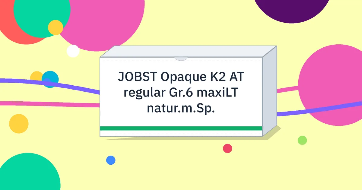 Symbolbild: Packung mit der Aufschrift JOBST Opaque K2 AT regular Gr.6 maxiLT natur.m.Sp. (PZN 13121691) – Verfügbarkeit und Bezug in Apotheken in Frankfurt am Main