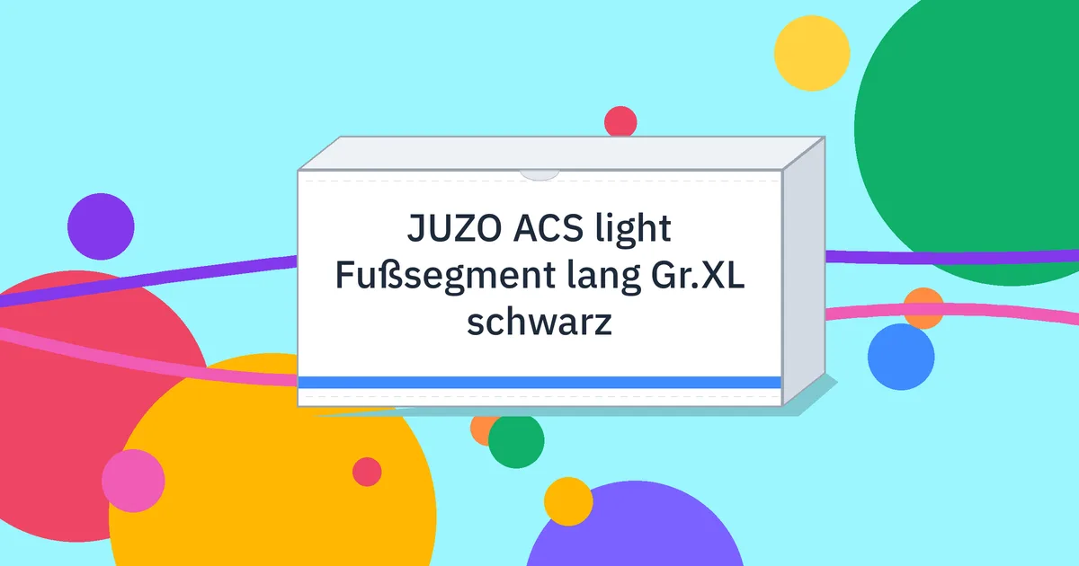 Symbolbild: Packung mit der Aufschrift JUZO ACS light Fußsegment lang Gr.XL schwarz (PZN 13575297) – Verfügbarkeit und Bezug in Apotheken in Frankfurt am Main