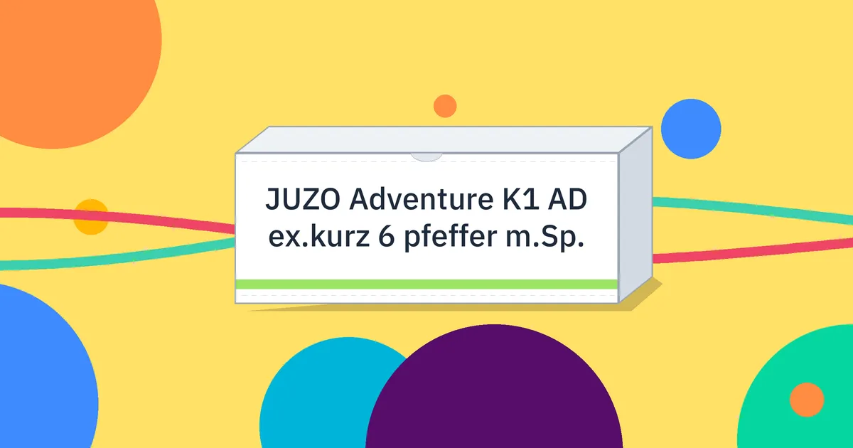 Symbolbild: Packung mit der Aufschrift JUZO Adventure K1 AD ex.kurz 6 pfeffer m.Sp. (PZN 14978399) – Verfügbarkeit und Bezug in Apotheken in Frankfurt am Main