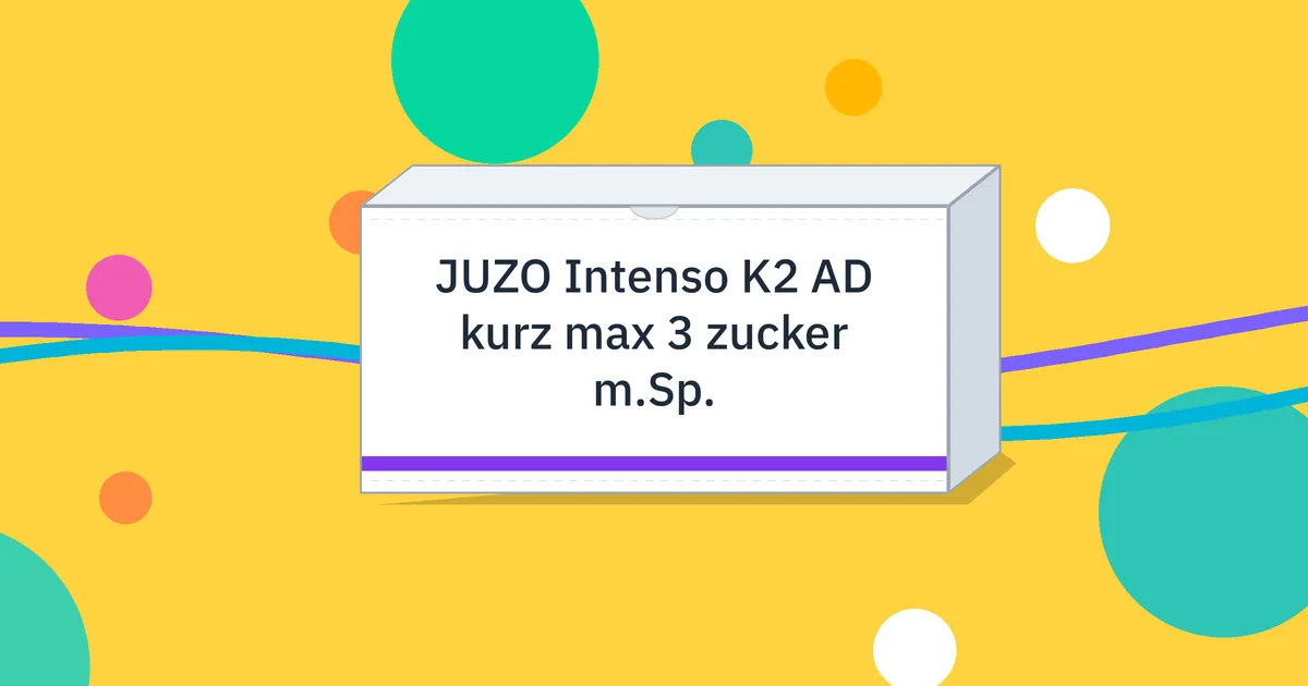 Symbolbild: Packung mit der Aufschrift JUZO Intenso K2 AD kurz max 3 zucker m.Sp. (PZN 18608417) – Verfügbarkeit und Bezug in Apotheken in Frankfurt am Main