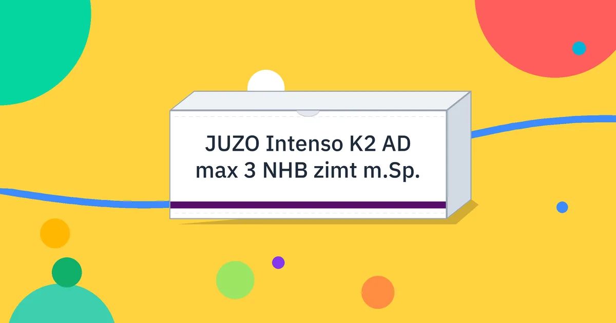 Symbolbild: Packung mit der Aufschrift JUZO Intenso K2 AD max 3 NHB zimt m.Sp. (PZN 18612672) – Verfügbarkeit und Bezug in Apotheken in Frankfurt am Main