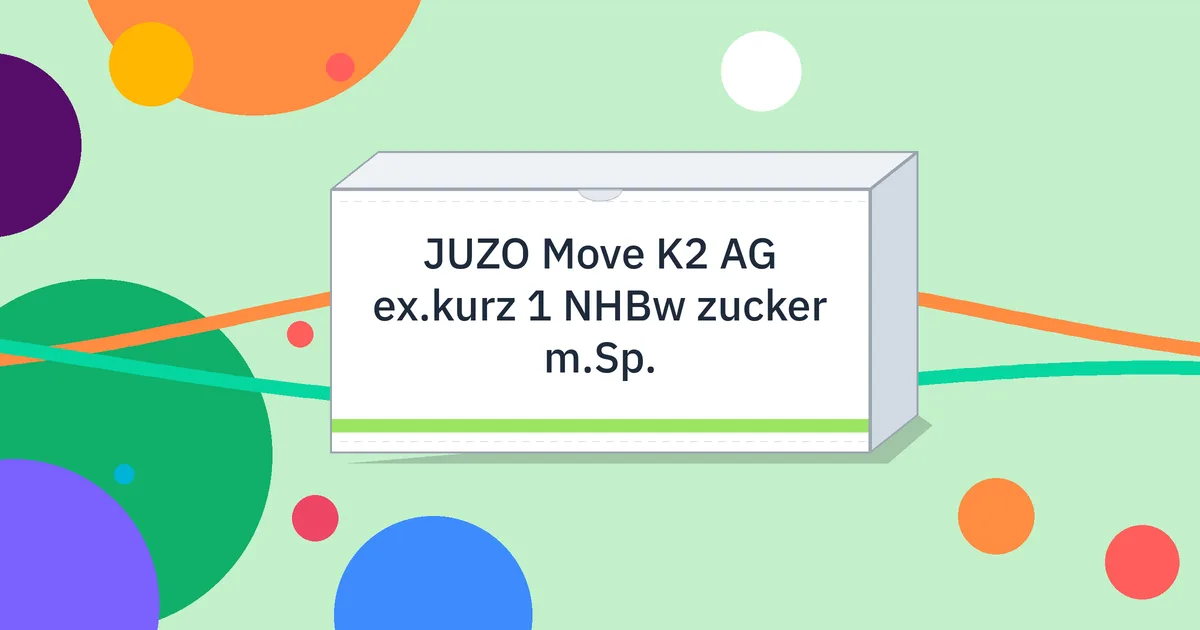 Symbolbild: Packung mit der Aufschrift JUZO Move K2 AG ex.kurz 1 NHBw zucker m.Sp. (PZN 18530916) – Verfügbarkeit und Bezug in Apotheken in Frankfurt am Main