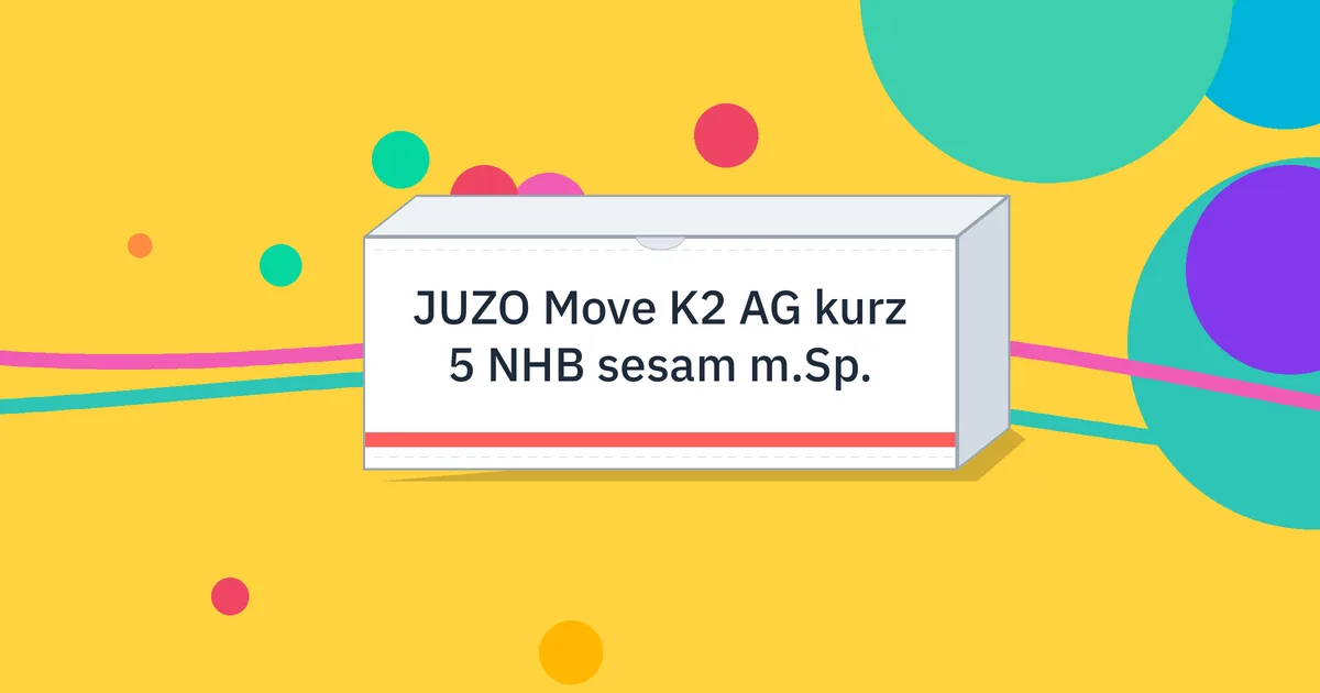 Symbolbild: Packung mit der Aufschrift JUZO Move K2 AG kurz 5 NHB sesam m.Sp. (PZN 18527802) – Verfügbarkeit und Bezug in Apotheken in Frankfurt am Main