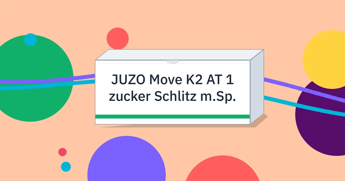 Symbolbild: Packung mit der Aufschrift JUZO Move K2 AT 1 zucker Schlitz m.Sp. (PZN 20668450) – Verfügbarkeit und Bezug in Apotheken in Frankfurt am Main
