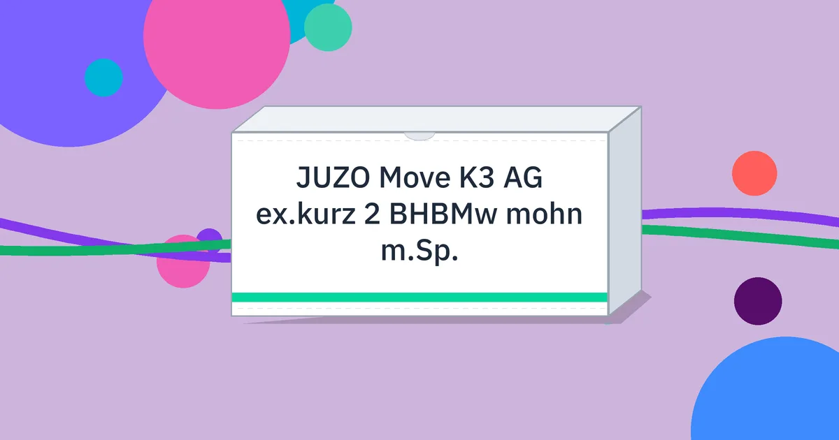 Symbolbild: Packung mit der Aufschrift JUZO Move K3 AG ex.kurz 2 BHBMw mohn m.Sp. (PZN 18596097) – Verfügbarkeit und Bezug in Apotheken in Frankfurt am Main