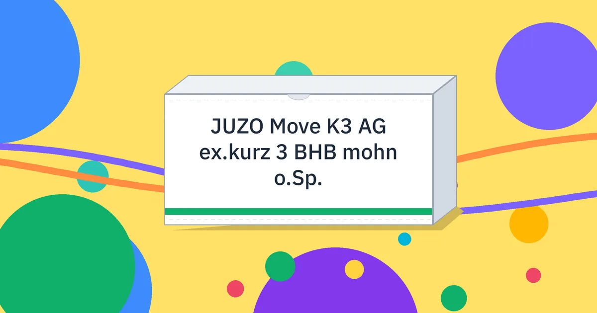 Symbolbild: Packung mit der Aufschrift JUZO Move K3 AG ex.kurz 3 BHB mohn o.Sp. (PZN 18597429) – Verfügbarkeit und Bezug in Apotheken in Frankfurt am Main